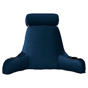 Extra Large Reading Pillow Ultimate Comfort & Support Bed Rest with Cup Holders, Storage Pockets, Detachable Neck Roll, and Removable Cover - Ideal for Relaxation, Work, and Lounging, Gray