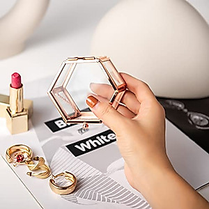 Feyarl Jewelry Trinket Glass Box Ornate Ring Earring Box Preserved Flower Glass Box Organizer Decorative Box Storage (Rose Gold)