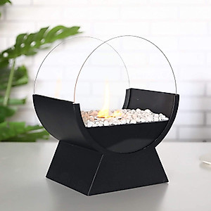 Round Glass Tabletop Fireplace 13.5" H Portable Fire Bowl Pot Clean Burning Bio Ethanol Ventless Fireplace for Indoor Outdoor Patio Parties Events(Black)
