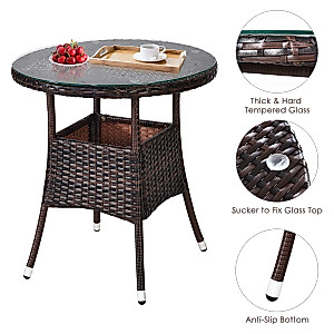 DORTALA 4-Piece Sectional Furniture Patio Set L-Shape Outdoor Wicker Sofa Set w/Cushions & Sophisticated Glass Coffee Table Couch Modern Deck Rattan Furniture for Garden Poolside Balcony, Red