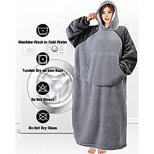 dgdgbaby Oversized Hoodie Wearable Blanket, Microfiber and Sherpa Wearable Blanket Sweatshirt Fleece Wearable Blanket with Giant Pocket for Women Men Teens (Dark Grey)