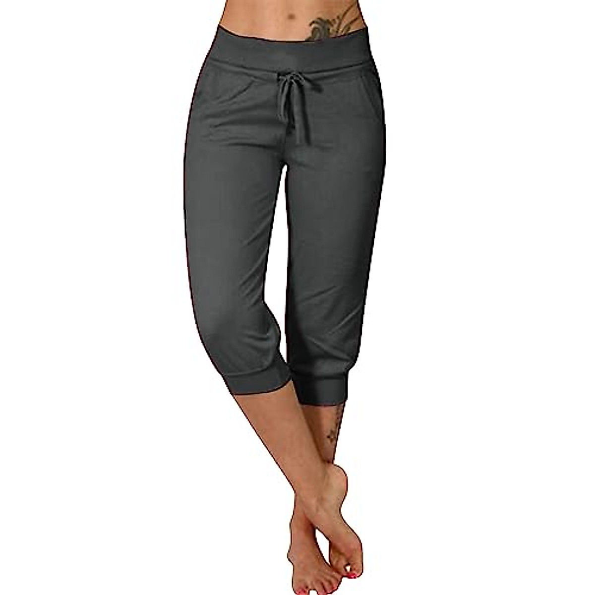 AopnHQ Women's Pants Summer Ladies White Pants fold Over Yoga Pant Cotton Cover up Women Capri Pants for Summer Womens Cotton Capris for Summer Women Pants Casual