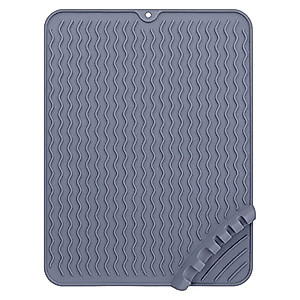 Silicone Dish Drying Mat, Fast Drying Dish Pad Mat High Temperature Resistance 230°C for Kitchen Counter Sink Refrigerator or Drawer liner Grey