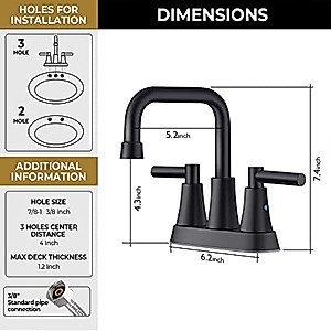 Matte Black Bathroom Faucet 3 Hole ARRISEA 4 Inch Centerset Faucet for Bathroom Sink, Black Bathroom Sink Faucet 3 Hole with Pop Up Drain, BF068-1-MB