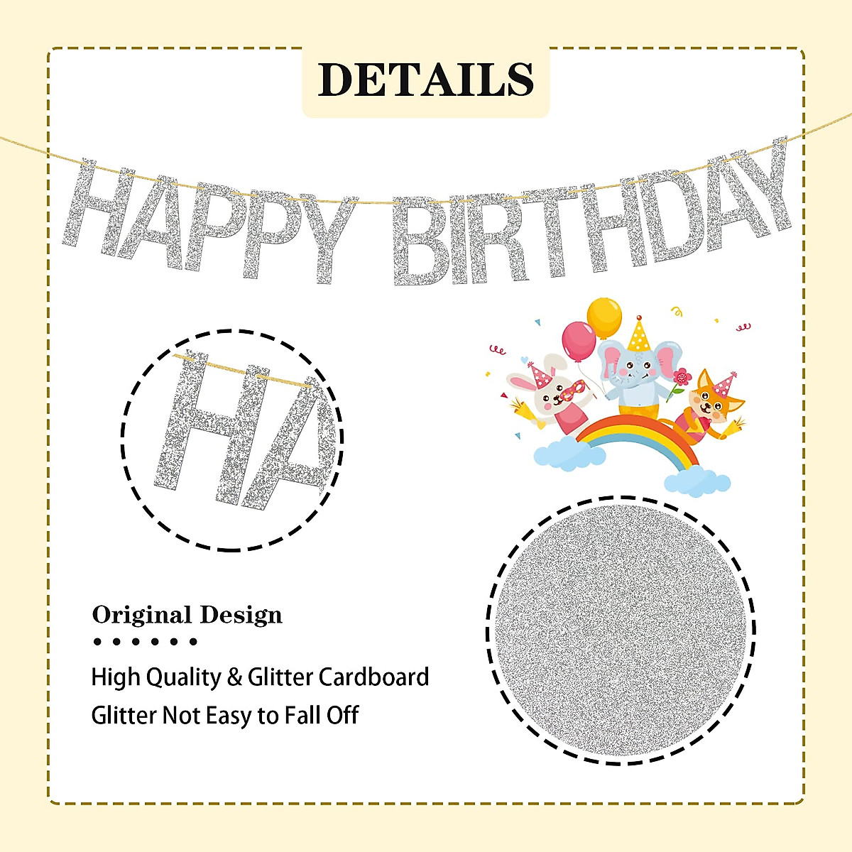 WeBenison Happy Birthday Banner Glitter Silver 1st 2nd 3rd 10th 30th 40th Birthday Party Decorations Supplies