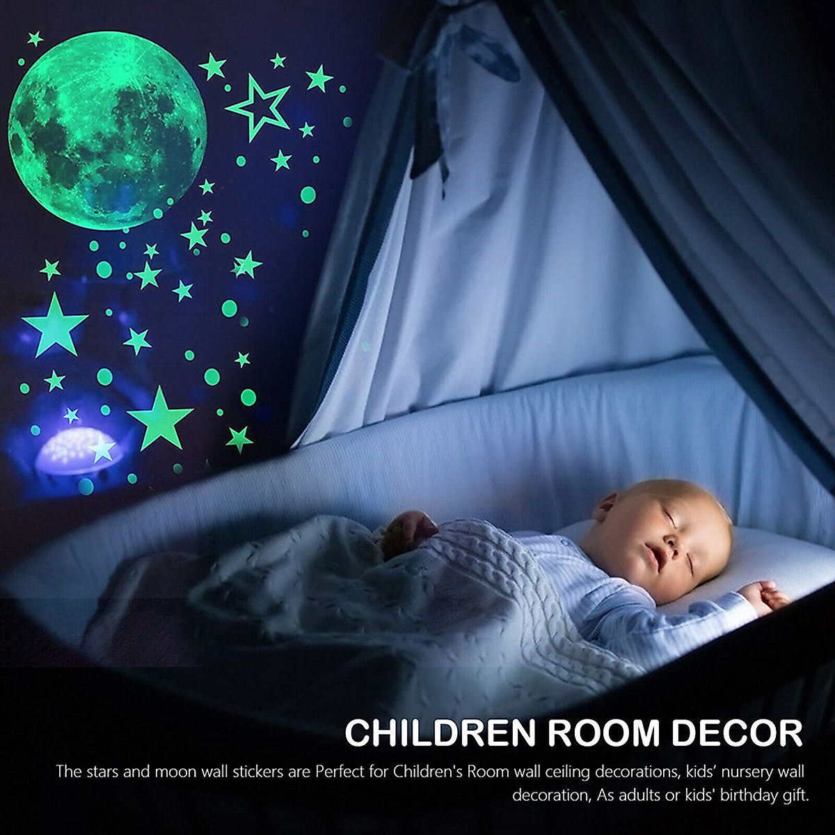 Sursarbelor Luminous Φ30cm Big Moon and Stars Dots Wall Stickers, 435 Pieces Glow in The Dark Stickers, Wall Ceiling Sticker Decals for Home Party Kids Room Decorations