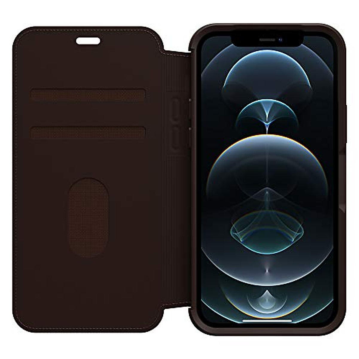 OtterBox iPhone 12 & iPhone 12 Pro Strada Series Case - ESPRESSO (DARK BROWN/WORN BROWN LEATHER), card holder, genuine leather, pocket-friendly, folio case