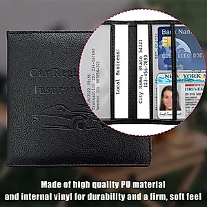 Dickno Car Registration and Insurance Holder, 5.51" × 5.11" Leather Vehicle Glove Box Organizer with Magnetic Closure, Auto Document Holder for Cards and Drive License (Black)