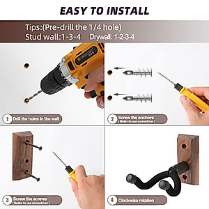 Guitar Wall Mount, Guitar Hangers hooks Bracket Holder Stand for Acoustic and Electric Guitars Bass Banjo Mandolin, Black Walnut Wood base by VEINTICO.