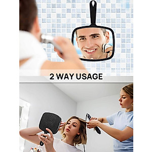 OMIRO Hand Mirror, All Black Handheld Mirror with Handle, 6.6" W x 9.3" L