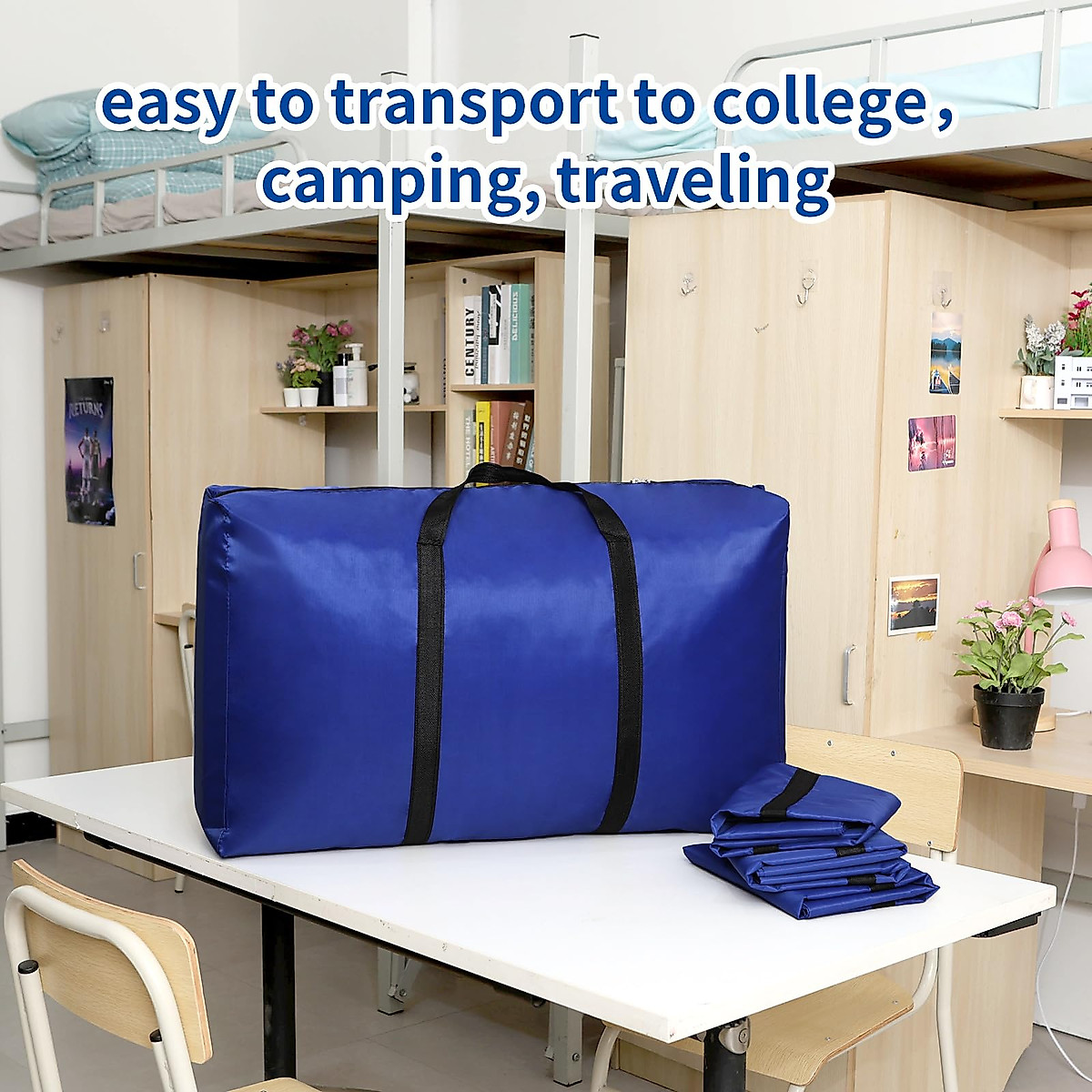 QINGXIANGZI Extra Large Moving Bags: 4 Pack Storage Totes - with Sturdy Zippers and Wrap-Around Handles for Moving Supplies and Space Saving - Blue