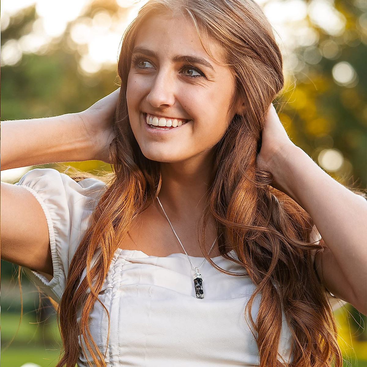 AYANA Piezo Black Tourmaline Necklace for Women - Hex Pencil Pendant with Bionized Black Tourmaline Crystals, Cho Ku Rei Reiki Charged Orgonite Chakra Protection Necklaces