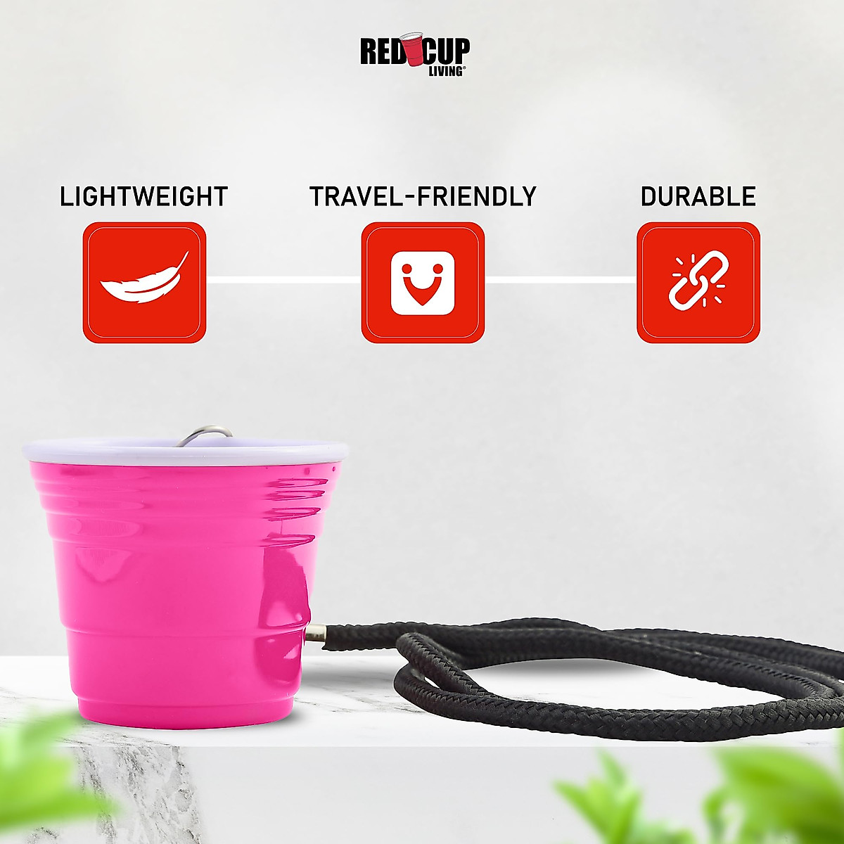 Red Cup Living Pink Plastic Shot Glasses with Lanyard | 2oz Reusable | Heavy-Duty | Perfect for Parties, Gifting | Christmas, Holiday Gifts Water, Drinks Sturdy and Strong Glasses Cute