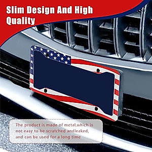 Hawyet 2 PCS American Flag Car License Plate Frame with Screws, Metal License Plate Fastern Decorative Accessories Set with 4 Holes, Universal Plate Frame Covers with Screws Fasteners Caps (Red)