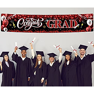 Graduation Party Banner Decoration-2023 Congrats Grad Supplies Yard Sign Banner,Class of 2023 Backdrop for Grad Party Decoration (RED)