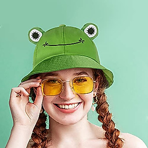 SAOROPEB Frog Hat for Adult Teens, Cute Bucket Hat, Cotton Funny Fisherman Men Women Green