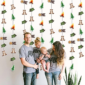 Kreatwow One Happy Camper Birthday Decoration 1st Camping Hanging Garland Camping Themed Party Hanging Swirls for Boys Girls Happy Wild Safari Jungle Party Decor Birthday Baby Shower