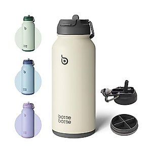 BOTTLE BOTTLE 32oz Insulated Water Bottle Stainless Steel Sport Water Bottle with Straw Dual-use Lid Design for Gym with Pill Box (gray)