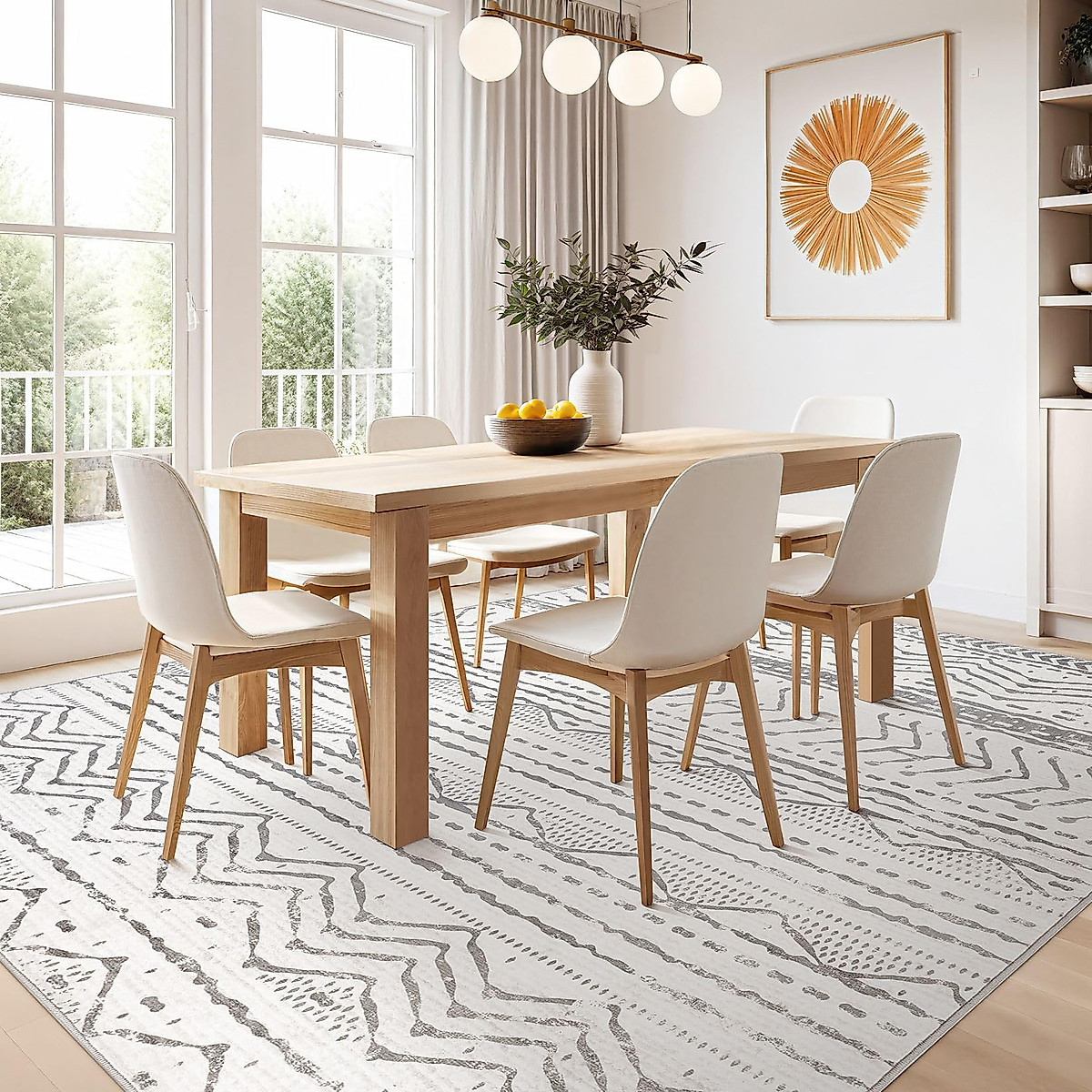 Area Rugs 8x10 Living Room: Washable Boho Large Neutral Soft Farmhouse Rug Stain Resistant Modern Geometric Non Slip Indoor Floor Carpet for Bedroom Nursery Kids Playroom Office- Gray White