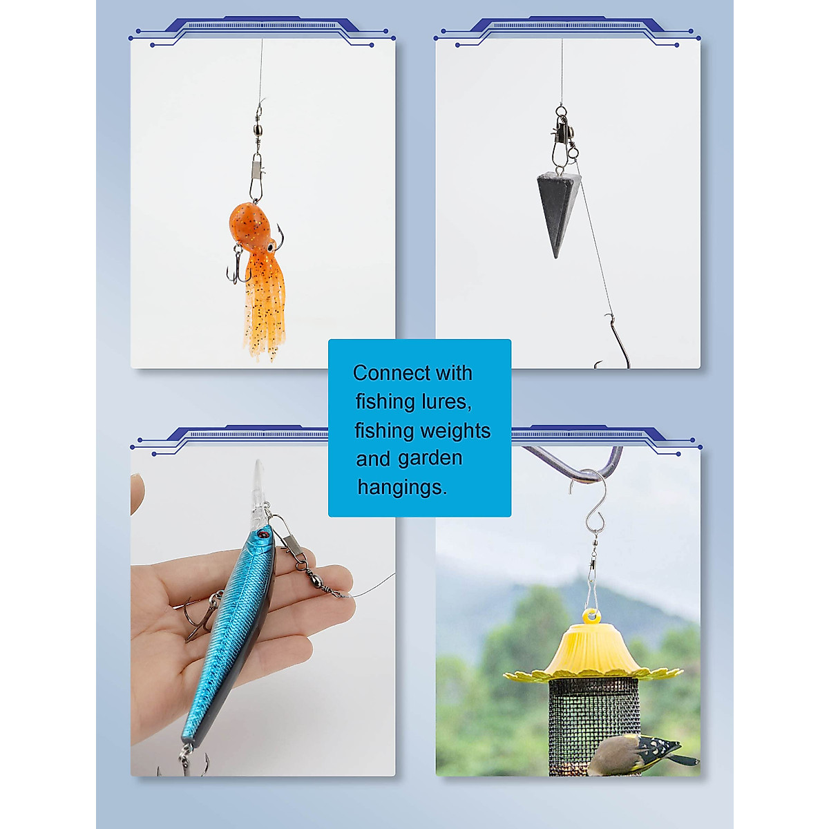 Beoccudo 210pcs Barrel Swivels with Snaps, Fishing Swivels Saltwater Freshwater Snap Connector