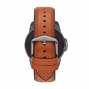 Fossil 44mm Gen 5E Stainless Steel and Leather Touchscreen Smart Watch, Color: Smoke, Brown (Model: FTW4055V)