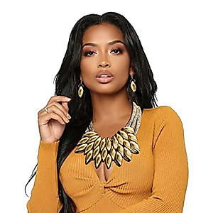 Jemiwa Choker Necklace Chunky Tribal Statement Necklaces Earrings Set Bib African Shark Tooth Necklace Gold Jewelry for Women (Gold)
