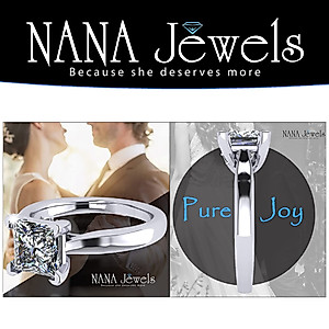 NANA Jewels-Silver 8.00mm (3.00ct) Princess Cut Zirconia Lucita Solitaire Ring-Platinum Plated-Size 8.5
