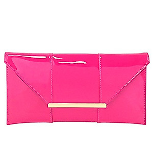 Faux Patent Leather Envelope Candy Clutch, Fuchsia