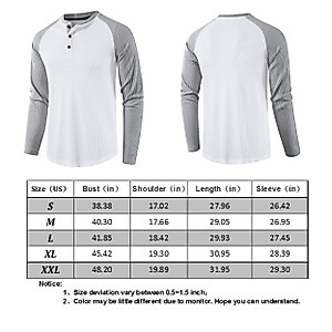 MUSE FATH Men’s Waffle Authentics Long Sleeve Henley Shirt Casual Button Placket T-Shirt-Dark Grey-L