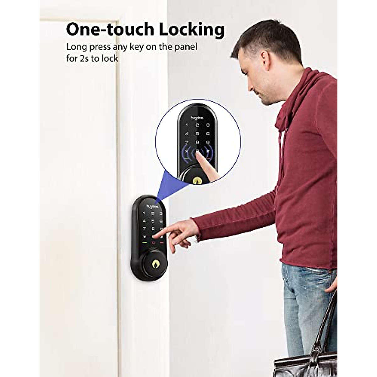 Hugolog Smart Lock,Keyless Entry Door Lock,Keypad Smart Door Lock,Smart Deadbolt Lock,Electronic Door Lock with Keyless Deadbolt,Bluetooth Digital Door Lock for Home,Airbnb,Garage