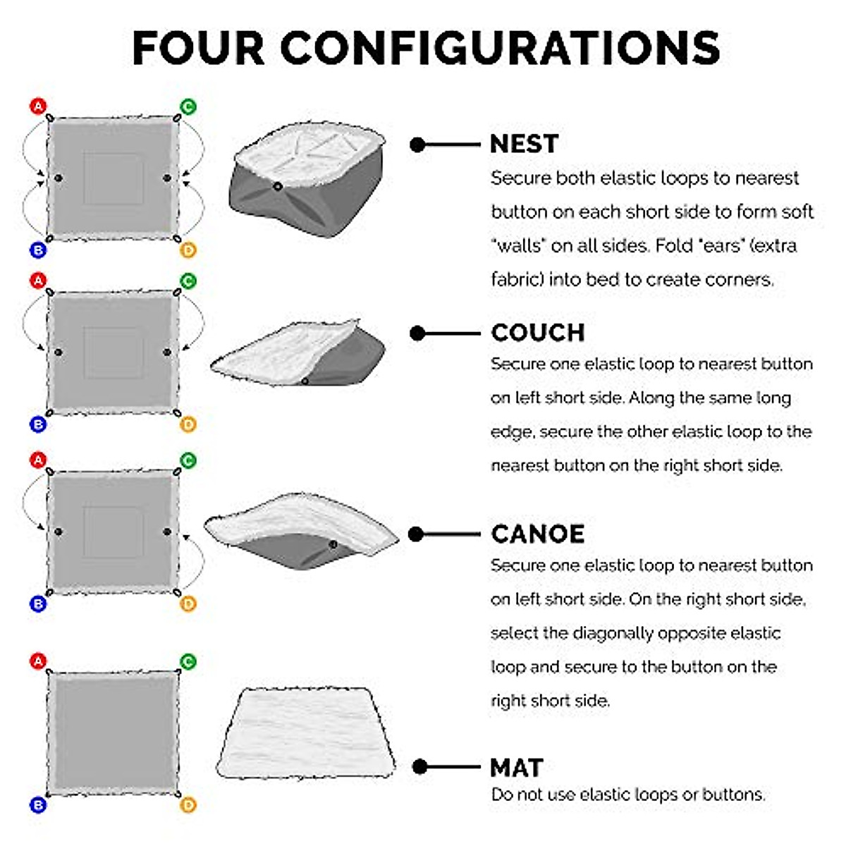 Furhaven Self-Warming Cat Bed for Indoor Cats, 4-Beds-in-1 & Washable - Plush Long Faux Fur Convertible Cuddler - Gray, Large, 35.5"L x 30.0"W x 0.5"Th