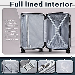 Coolife Luggage Suitcase PC+ABS with TSA Lock Spinner Carry on Hardshell Lightweight 20in 24in 28in(sliver, S(20in_carry on))