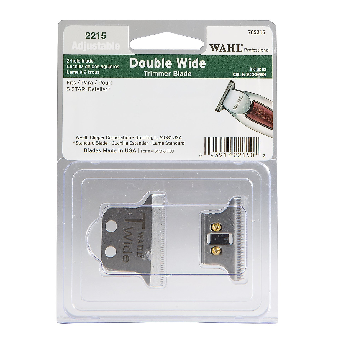 Wahl Professional T-wide Adjustable Trimmer Blade for the 5 Star Series Detailer and Cordless Detailer Li, for Professional Barbers - Model 2215