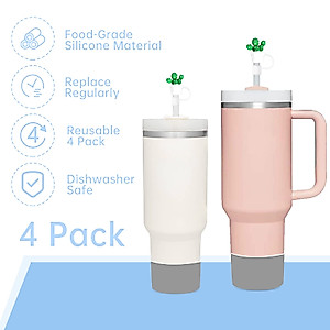 4 PCS Replacement Silicone Straws for Stanley Adventure Quencher Travel Tumbler 40oz Stanley Cup,2 Reusable Clear Straws with 1 Protective Silicone Boot and 12mm Straw Cover