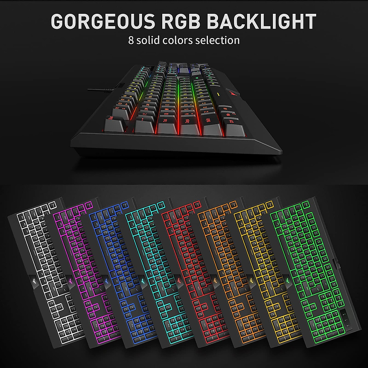 Havit RGB Wired Gaming Keyboard and Mouse Combo LED Backlit 104 Keys Ergonomic Gaming Keyboard with 4800 DPI & Programmable Gaming Mouse for Windows PC Computer Desktop Gamer