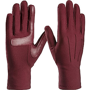isotoner Women’s Spandex Cold Weather Stretch Gloves with Warm Fleece Lining, Plum, One Size