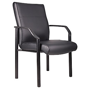 Boss Office Products Mid Back LeatherPlus Guest Chair in Black, 250 lbs
