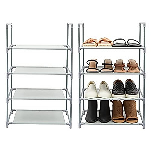 Juvale 2 Pack Gray 4-Tier Narrow Shoe Rack for Entryway, Metal Free Standing Shelf Organizer for Closet (17 x 11 x 30 In)