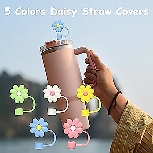 5PCS Straw Cover Cap for Stanley Cup，10mm Silicone Straw Toppers Reusable Straw Tips fit Stanley 30&40 Oz Tumbler, Drinking Straw Topper for Stanley Cups Accessories