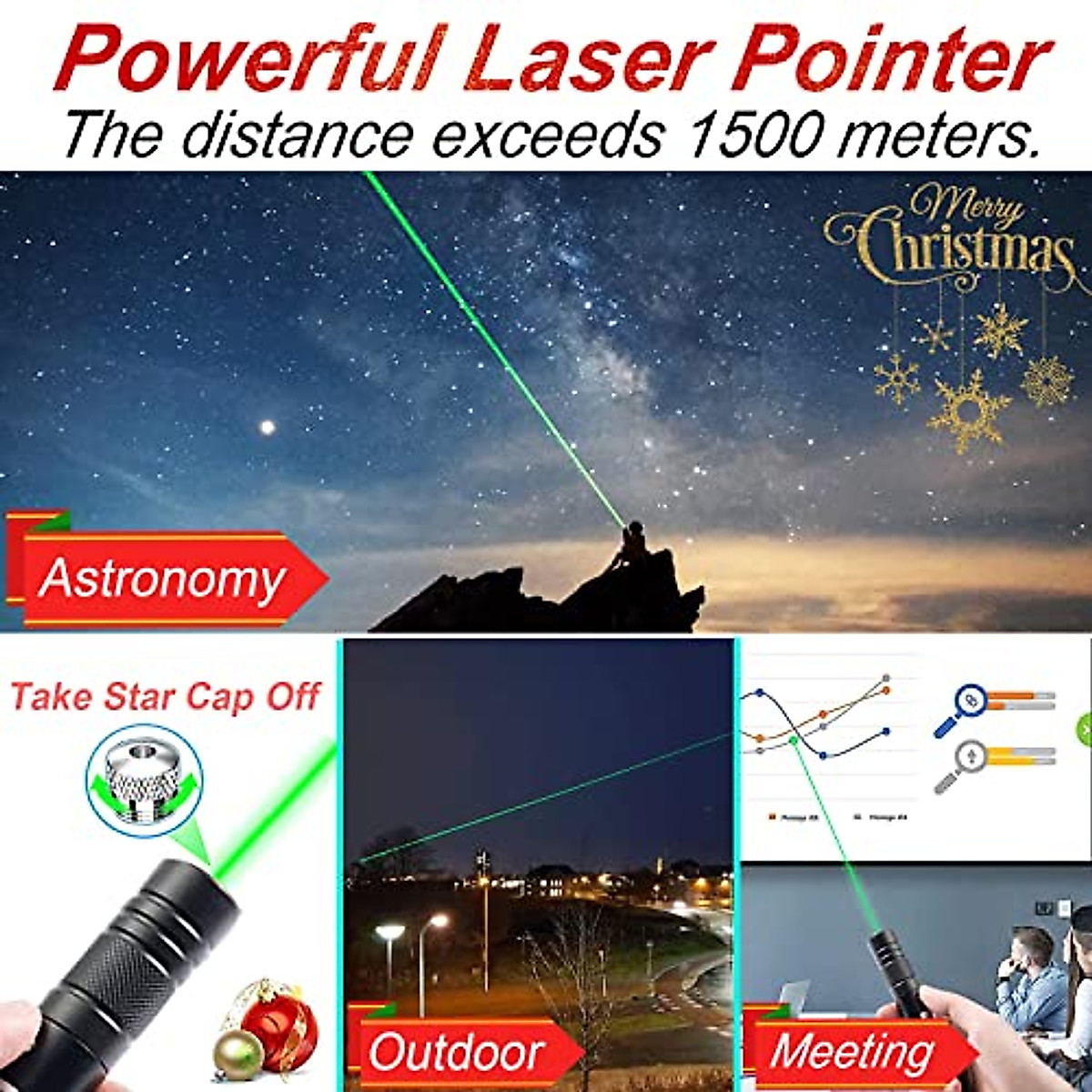 Green Laser Pointer High Power, High Power Laser Pointer Long Range Strong Green Laser Light Pointer USB Rechargeable Lazer Pointer Pen for Presentations Teaching Astronomy Hunting High Laser Pointer