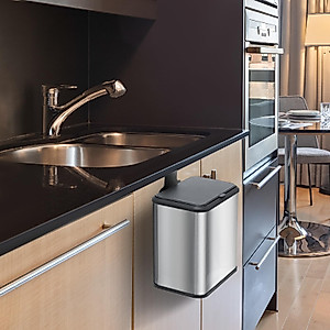 MoNiBloom 1.3-Gallon Small Hanging Trash Can for Kitchen Bathroom Bedroom Living Room Home Office Dorm Fingerprint-Proof Garbage Bin Removable Bucket Brushed Stainless Steel 5-Liter (Silver)