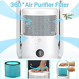 ULTTY Bladeless Tower Fan with Air Purifier, 90° Oscillating Tower Fan with HEPA Filter, Remote Control, Touch, 8H Timer, 9 Speeds, Powerful Floor Fan for Bedroom Room Home Office, CR021, White