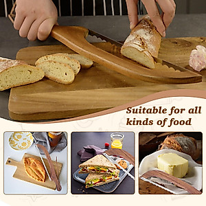 FUNFDWU bow bread knife, 16" Wooden Handle bread cutter with Leather Hanging Strap Serrated bread Saw knife for homemade bread sourdough, right handed bread bowl knife with Cover & Linen Storage Bag