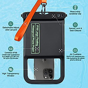 SUPFINE 2 Pack Waterproof Phone Pouch Floating, Large Waterproof Cell Phone Case, IPX8 Waterproof Dry Bag with Lanyard for iPhone 14 Pro Max/ 13/12/ 11/ Galaxy S23 Ultra S22 Vacation Swimming- Black