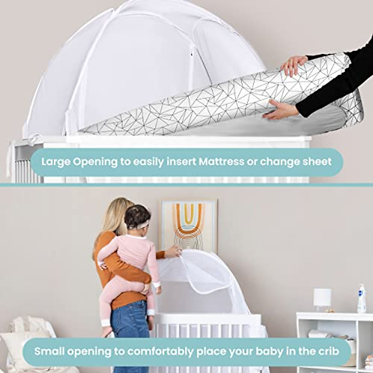 Pro Baby Safety Pop Up Crib Tent, Fine Mesh Crib Netting Cover to Keep Baby from Climbing Out, Falls and Mosquito Bites, Safety Net, Canopy Netting Cover - Sturdy & Stylish Infant Crib Topper