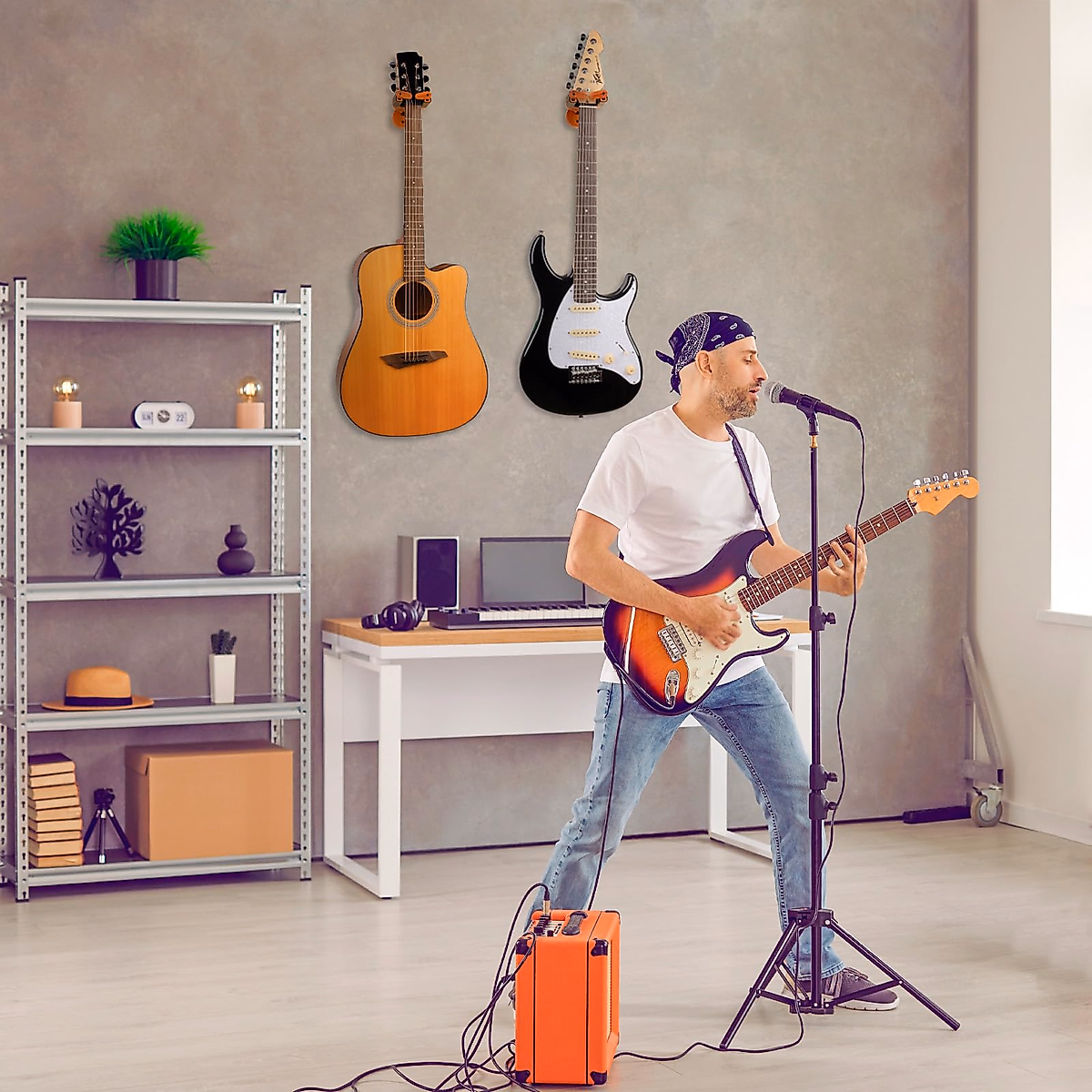 Guitar Hanger Wall Mount Hook with Auto Lock Safe for All Guitars Bass Cello Mandolins