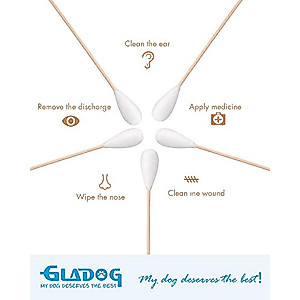 GLADOG 6 Inch Professional Large Cotton Buds for Dogs, Specially Designed Dog Cotton Buds with Wood Handle, Large Means Safe