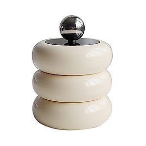 TOPINCN Qtip Holder, Nordic Qtip Holder Dispenser Dustproof Doughnut Shape Makeup Storage Box with Lid for Cotton Swab Storage (Milky White 3 Layers)