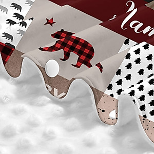 Personalized Baby Car Seat Canopy with Name, Custom Name Car Seat Covers for Boys Girls, Opening Minky Nursing Breastfeeding Stroller Cover Infant Carseat Canopies for Newborn (Woodland Bear Red)