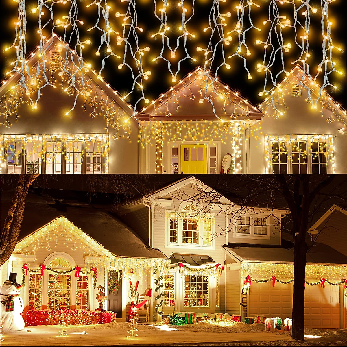 378LED Icicle Christmas Lights Outdoor Decoration 29.5 Ft 8 Modes 60 Drops Christmas Fairy String Curtain Lights Christmas Decoration Eaves Window Holiday Yard Garden Indoor Home (Warm White)